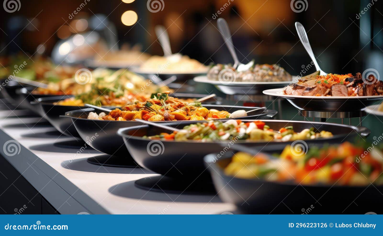 Catering Buffet Food on a Long Table in a Hotel Restaurant Stock ...
