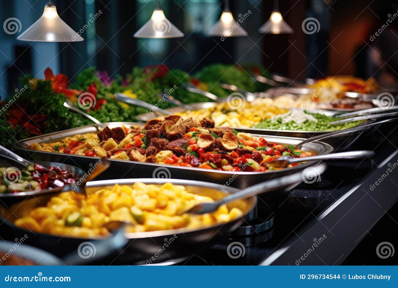 Catering Buffet Food on a Long Table in a Hotel Restaurant Stock ...
