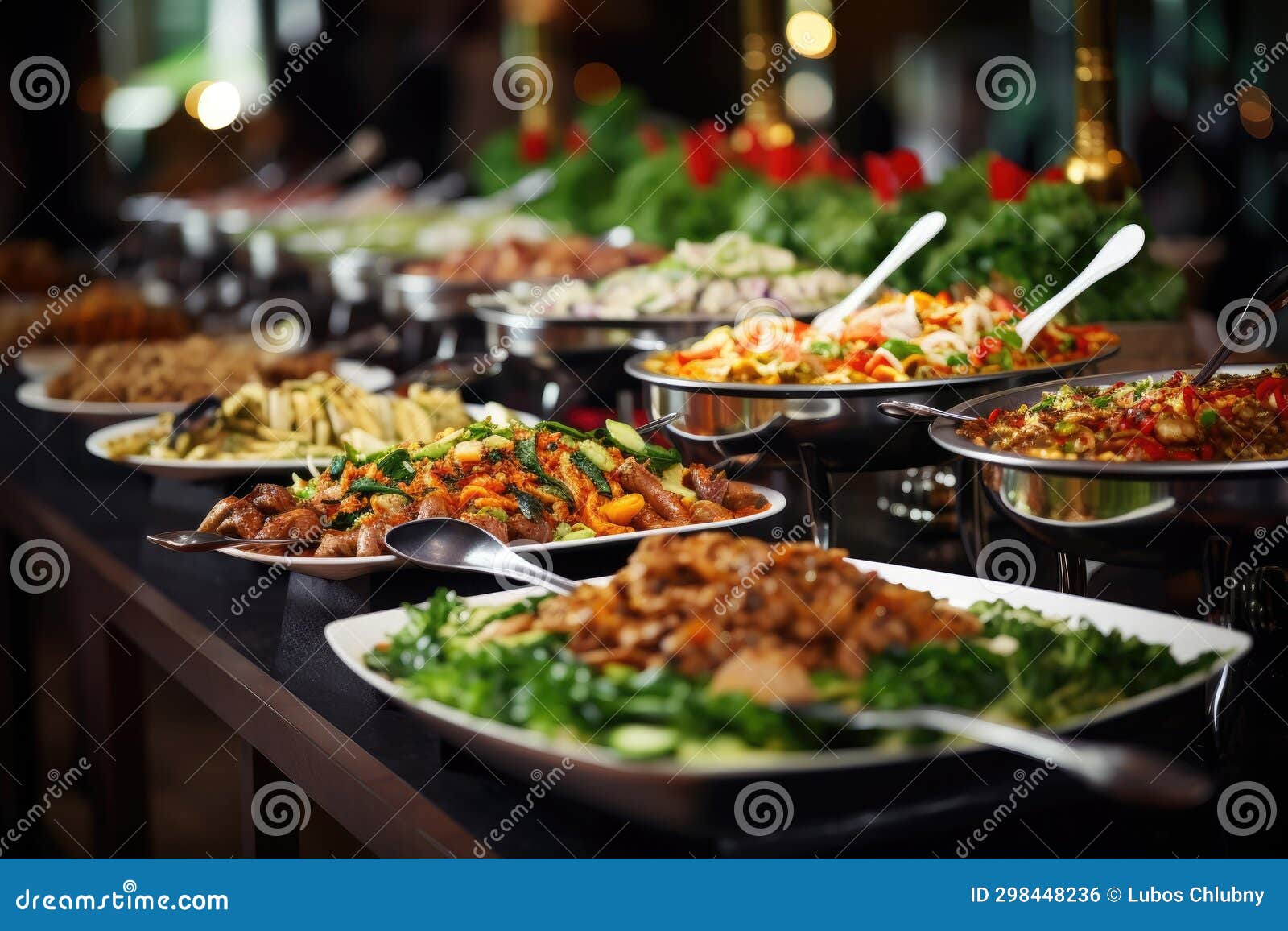 Catering Buffet Food on a Long Table in a Hotel Restaurant Stock ...