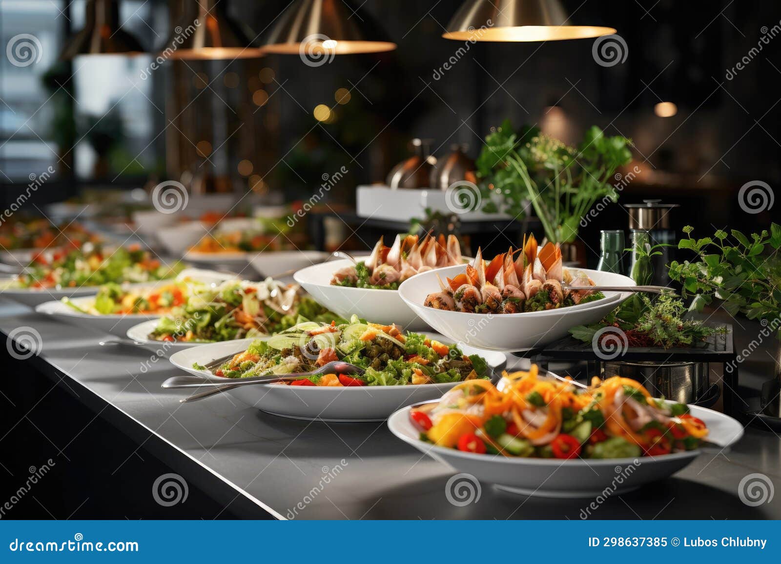 Catering Buffet Food on a Long Table in a Hotel Restaurant Stock ...