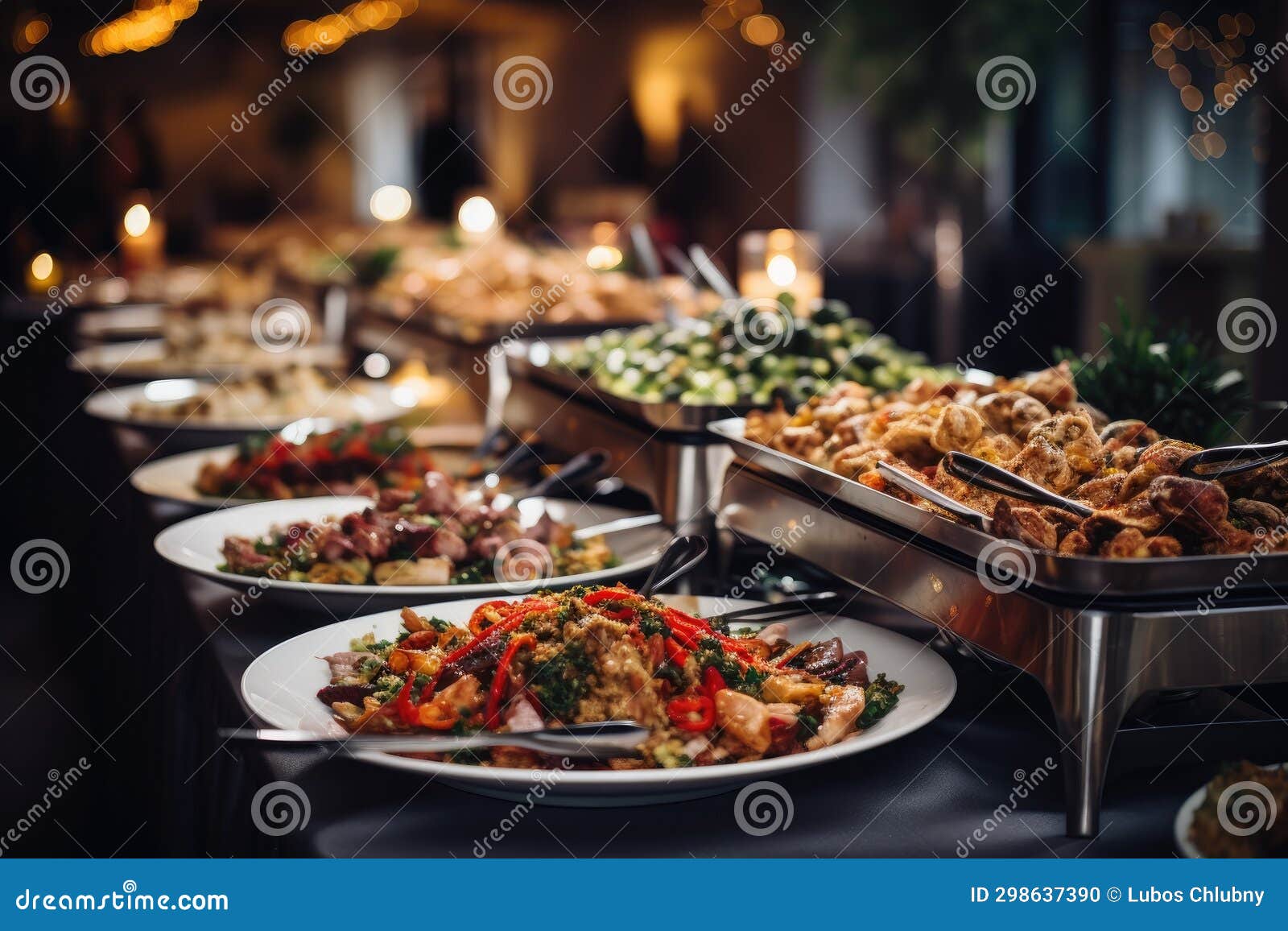 Catering Buffet Food on a Long Table in a Hotel Restaurant Stock ...