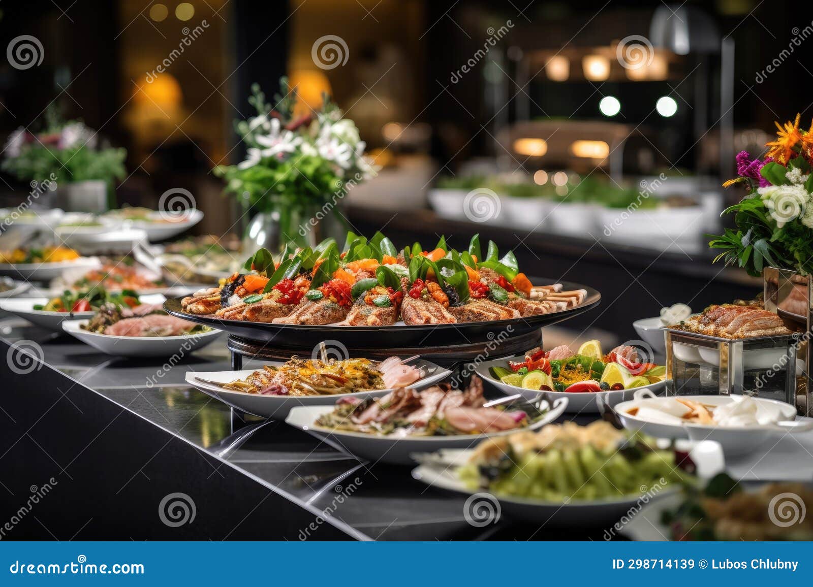 Catering Buffet Food on a Long Table in a Hotel Restaurant Stock ...