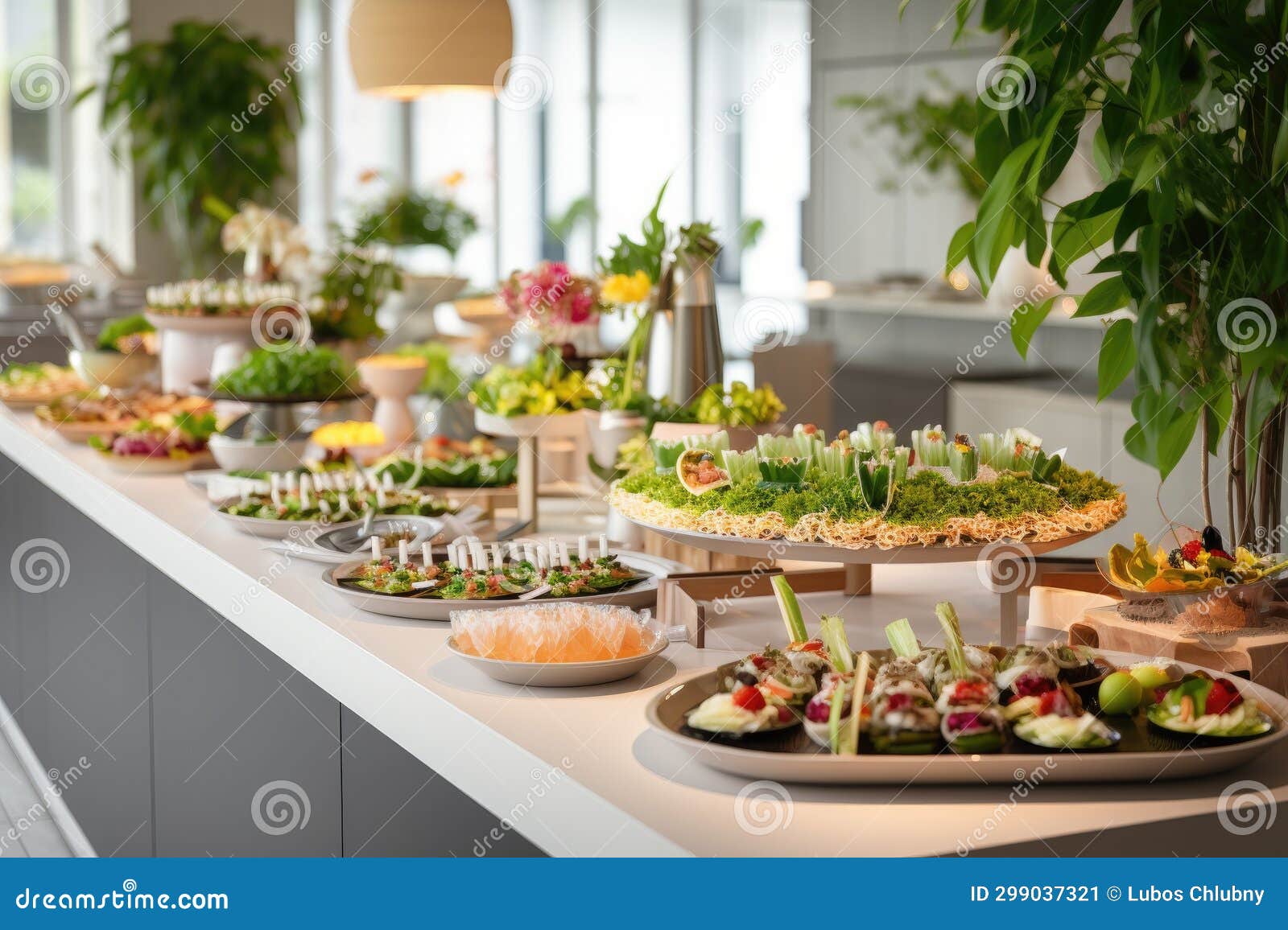 Catering Buffet Food on a Long Table in a Hotel Restaurant Stock ...