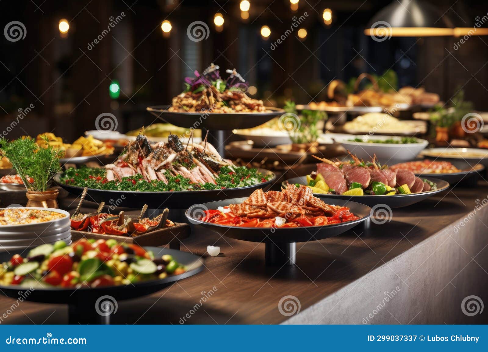 Catering Buffet Food on a Long Table in a Hotel Restaurant Stock ...