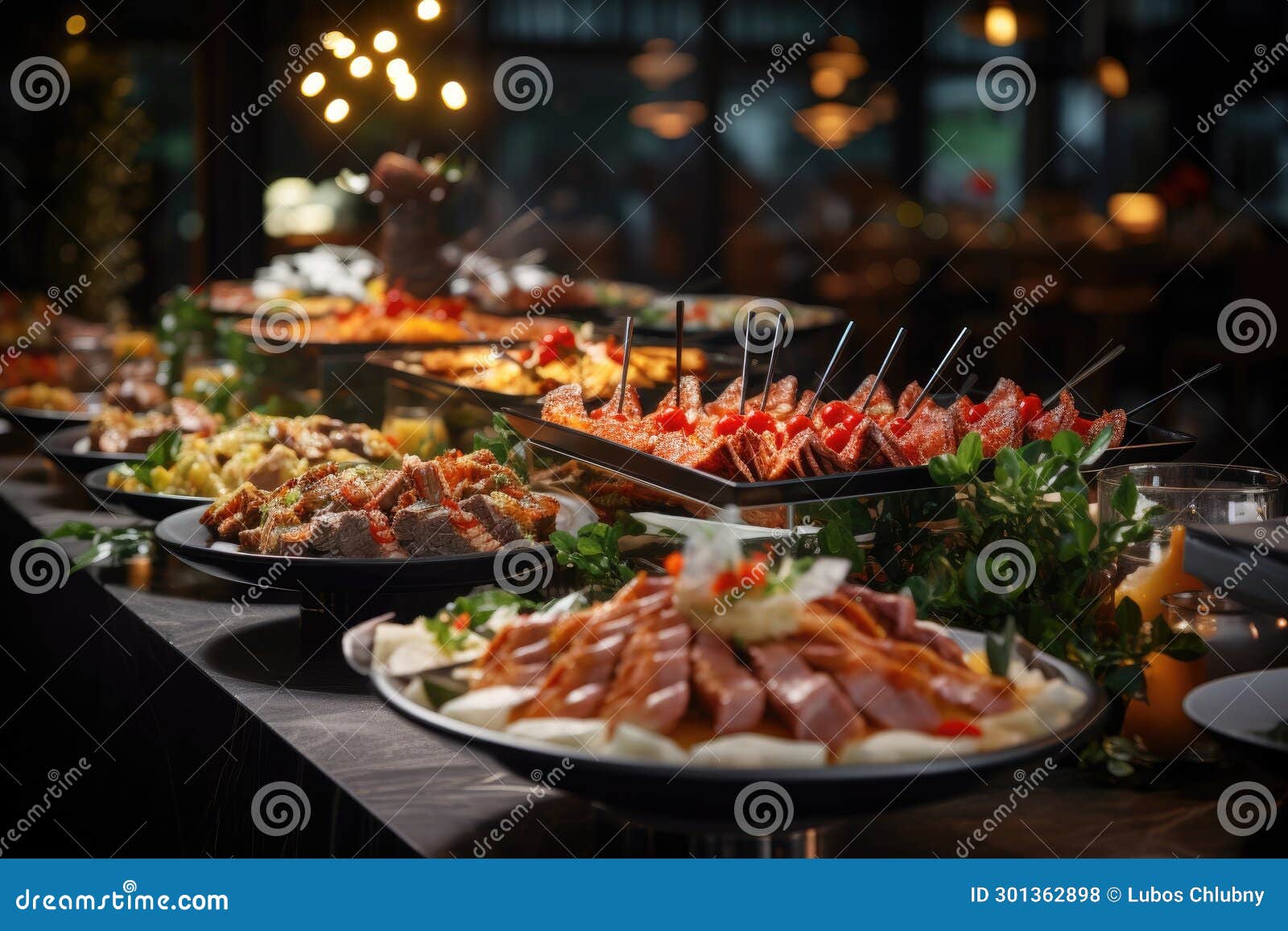 Catering Buffet Food on a Long Table in a Hotel Restaurant Stock ...