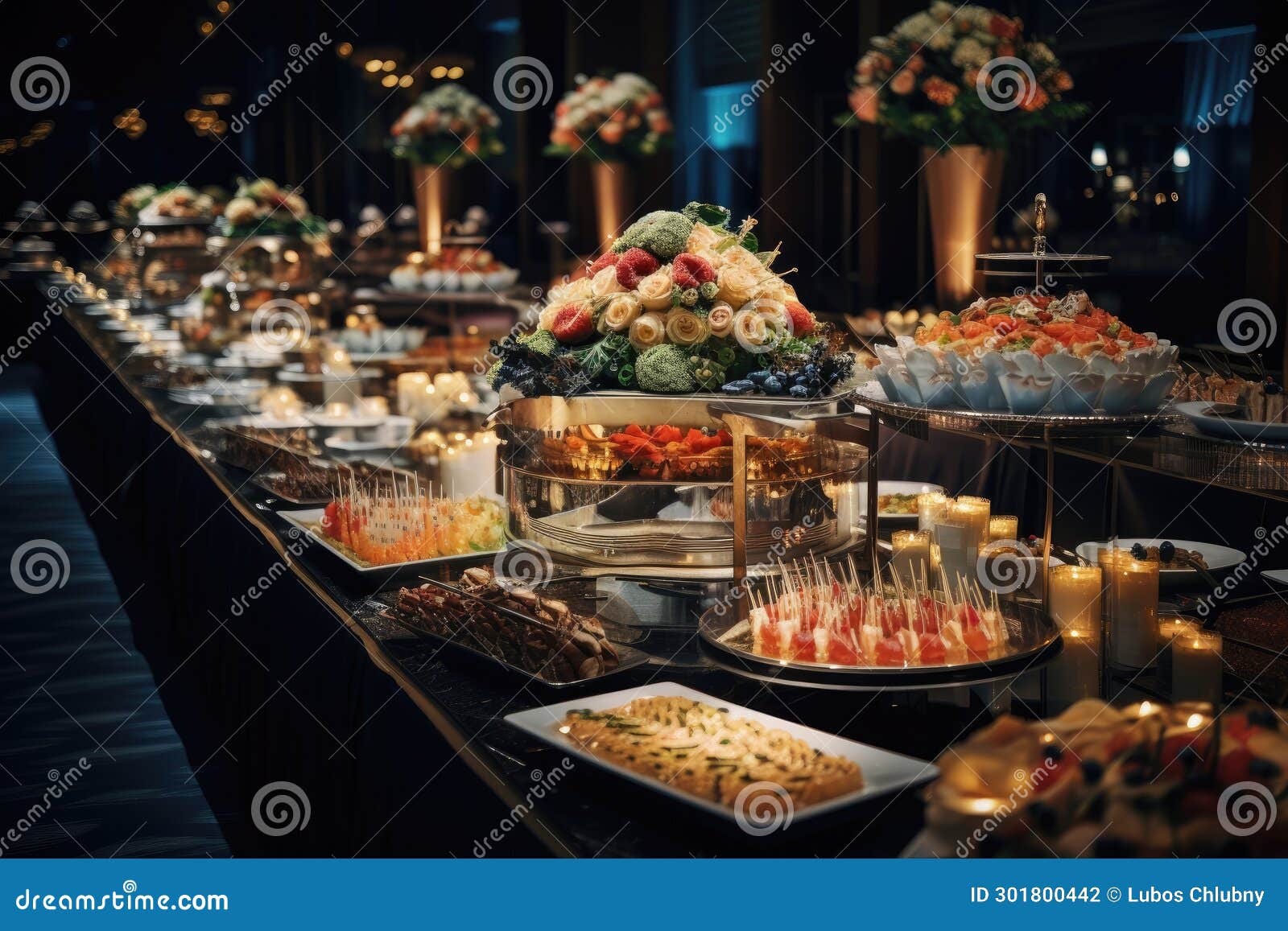 Catering Buffet Food on a Long Table in a Hotel Restaurant Stock ...