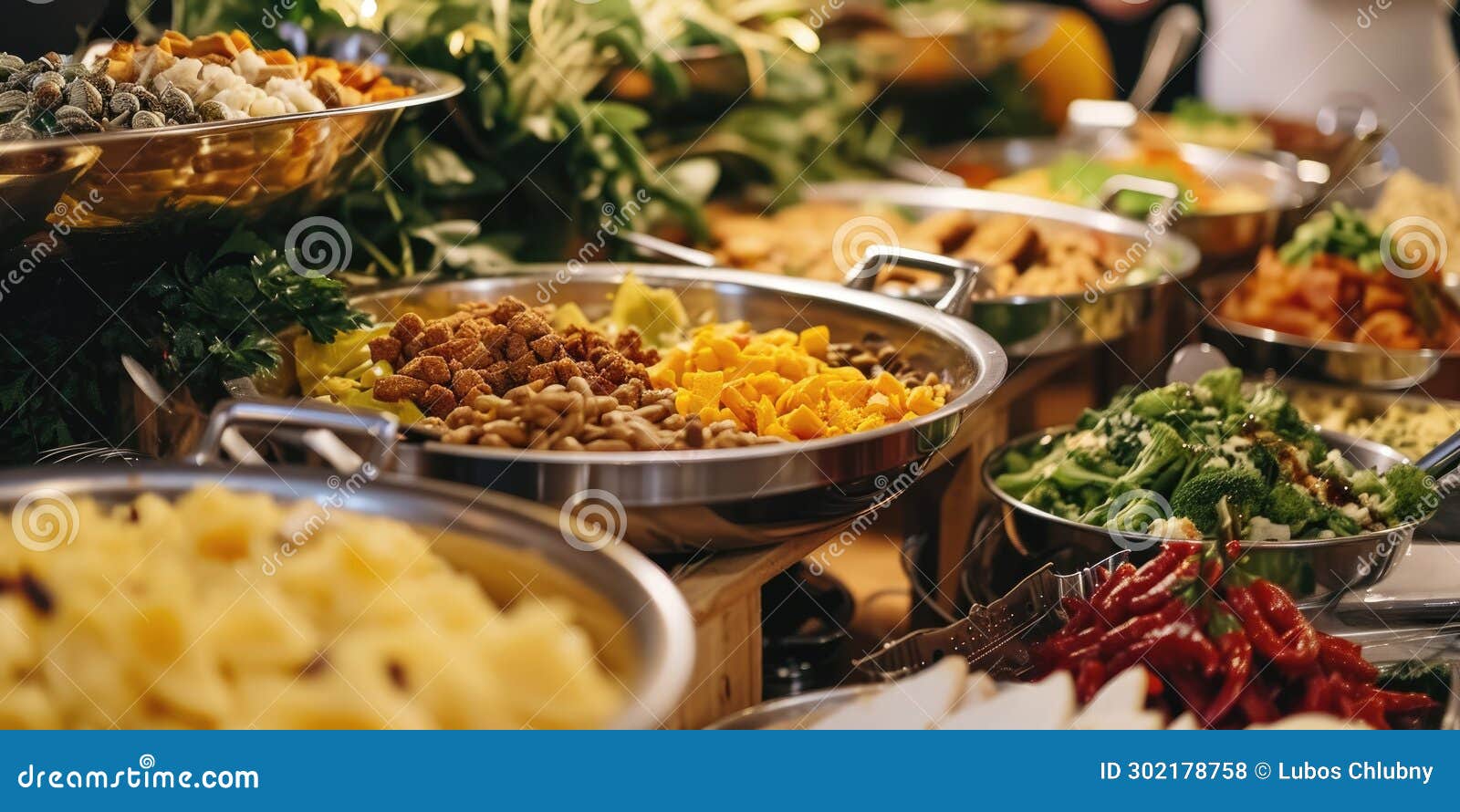 Catering Buffet Food On A Long Table In A Hotel Restaurant Stock ...