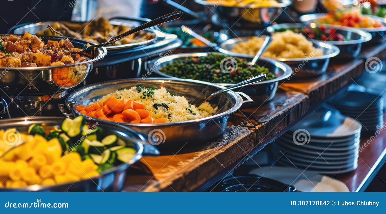 Catering Buffet Food on a Long Table in a Hotel Restaurant Stock ...