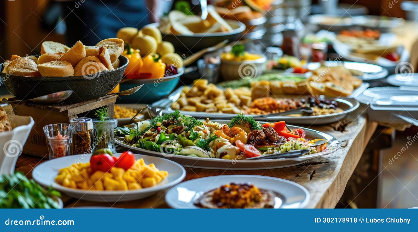 Catering Buffet Food on a Long Table in a Hotel Restaurant Stock ...