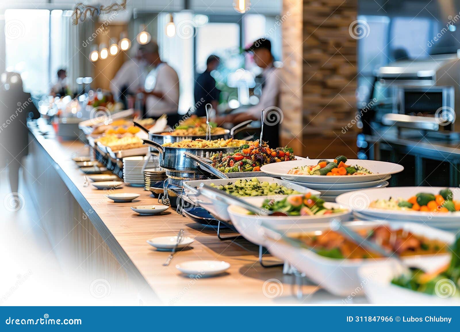 Catering Buffet Food on a Long Table in a Hotel Restaurant Stock ...