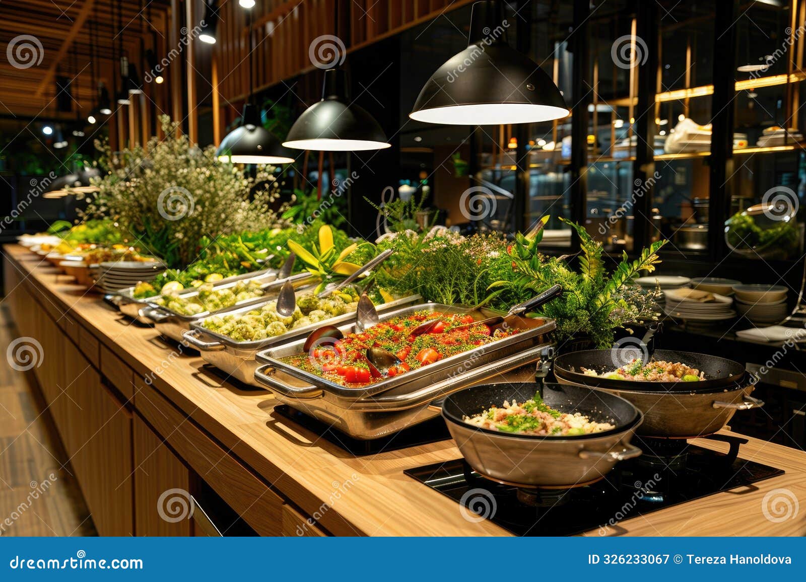 Catering Buffet Food on a Long Table in a Hotel Restaurant Stock ...