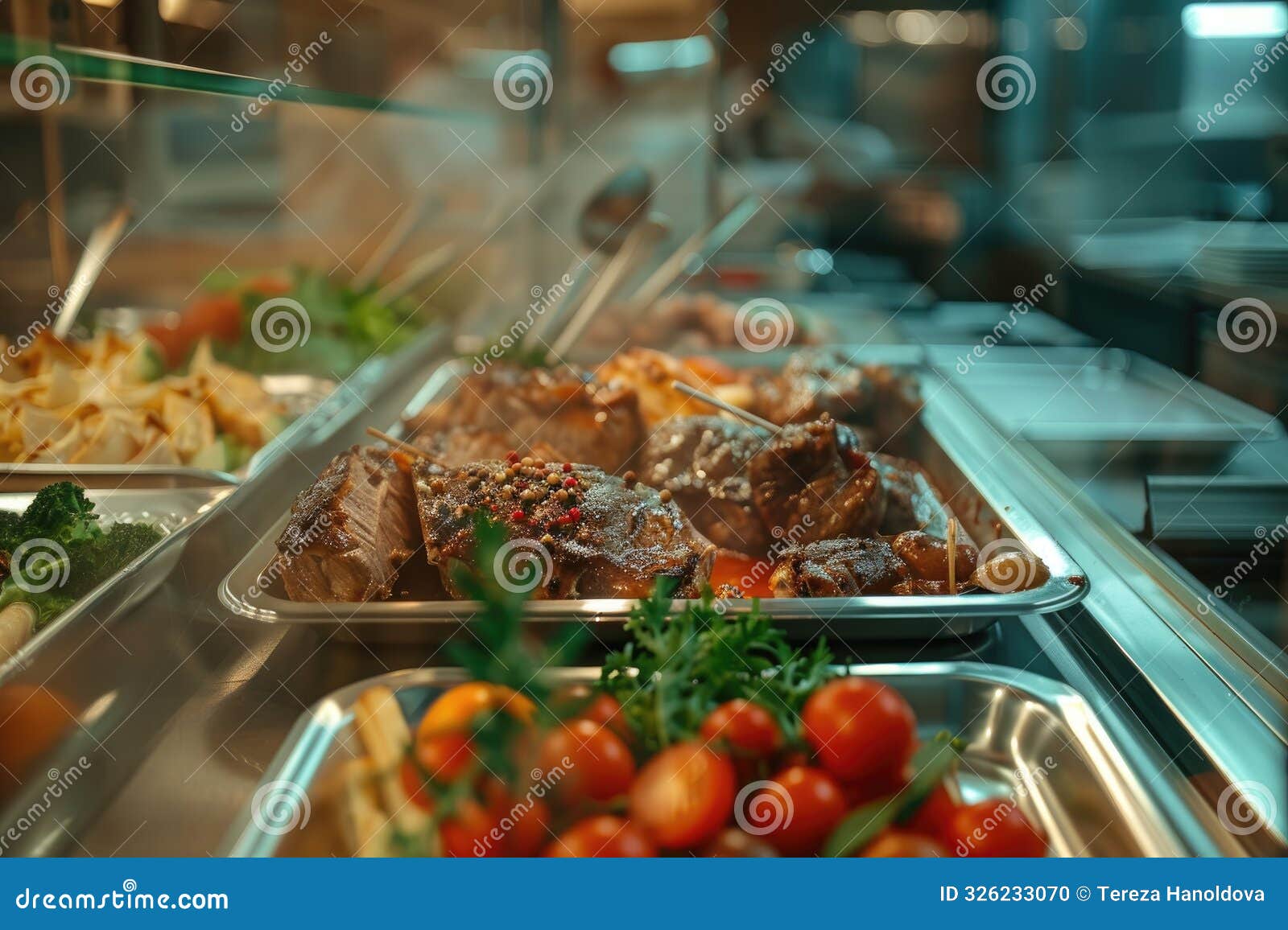 Catering Buffet Food on a Long Table in a Hotel Restaurant Stock ...