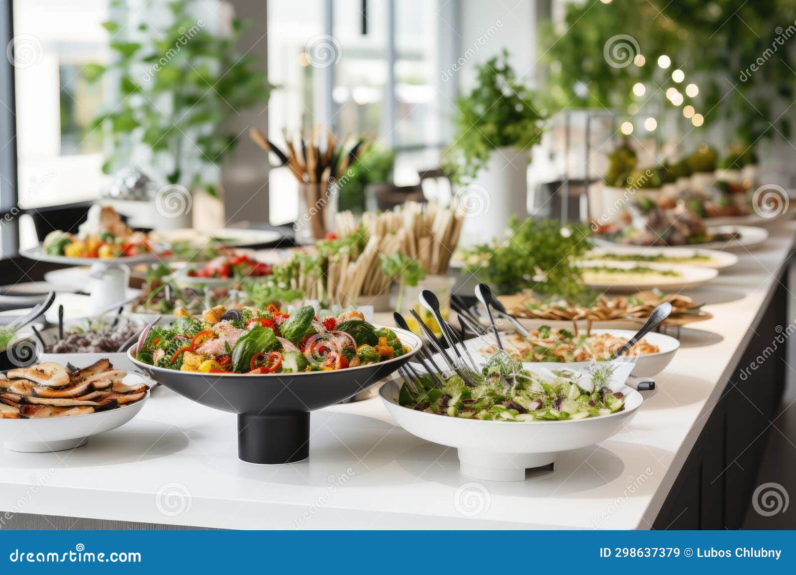 Catering Buffet Meal on a White Long Table in a Modern Restaurant Stock ...