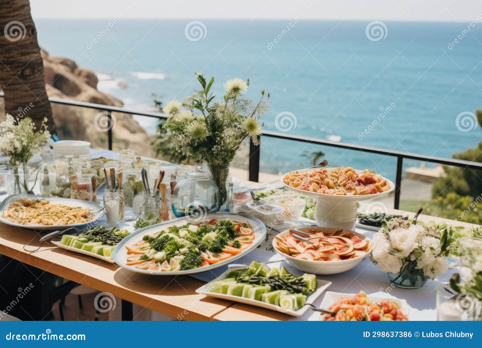 Catering Buffet Meal on a White Long Table in a Modern Restaurant by ...