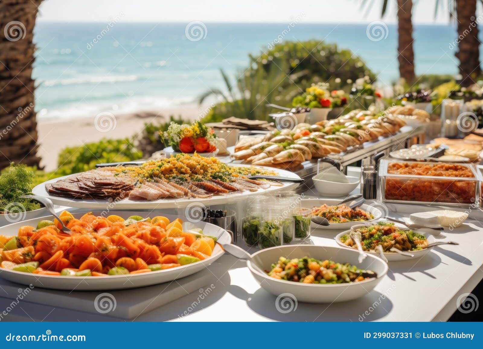 Catering Buffet Meal on a White Long Table in a Modern Restaurant by ...