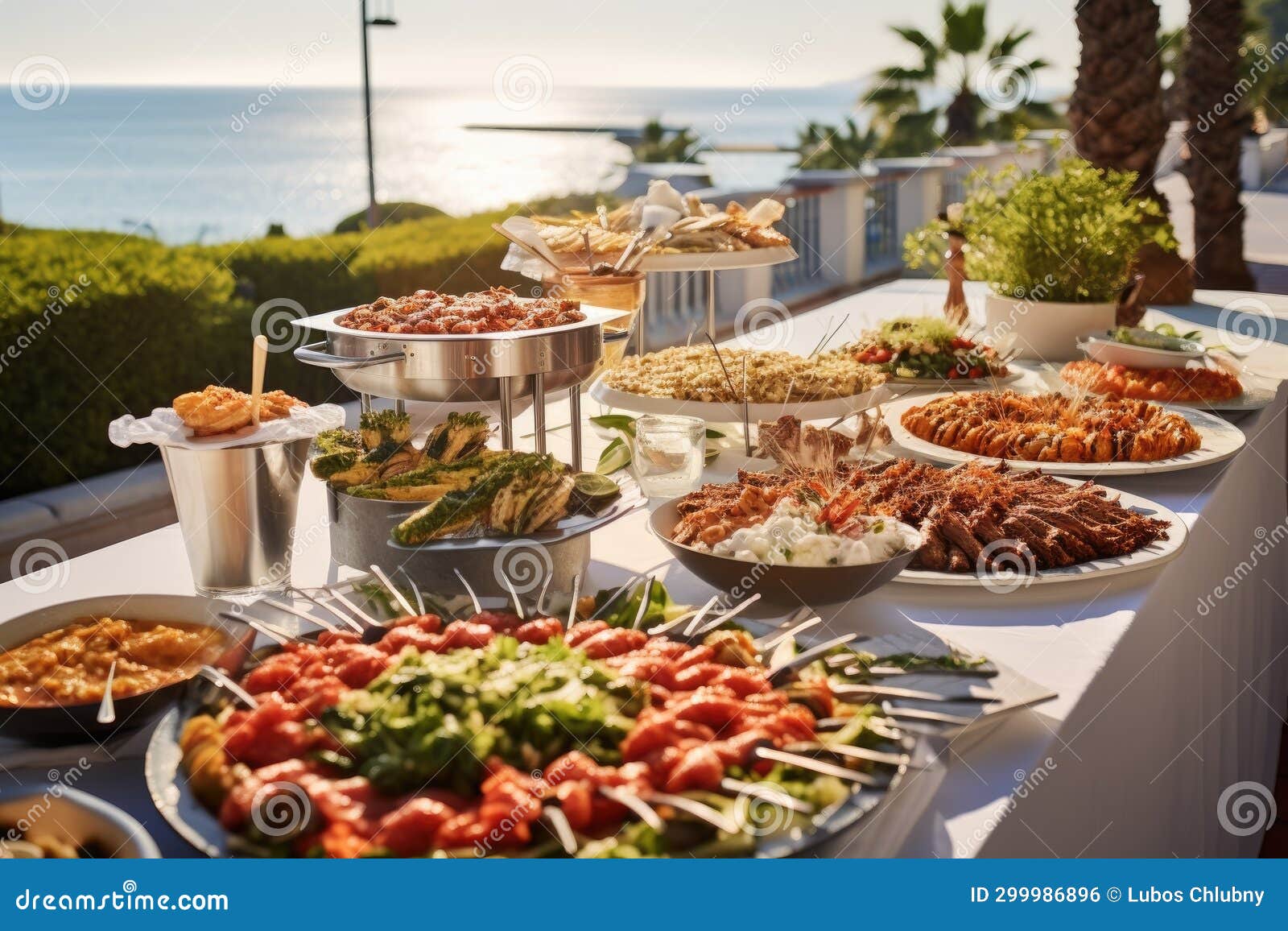 Catering Buffet Meal on a White Long Table in a Modern Restaurant by ...