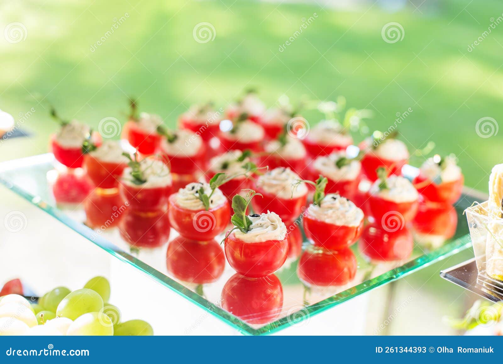 Catering Buffet Table with Snacks and Appetizers. Stuffed Cherry ...