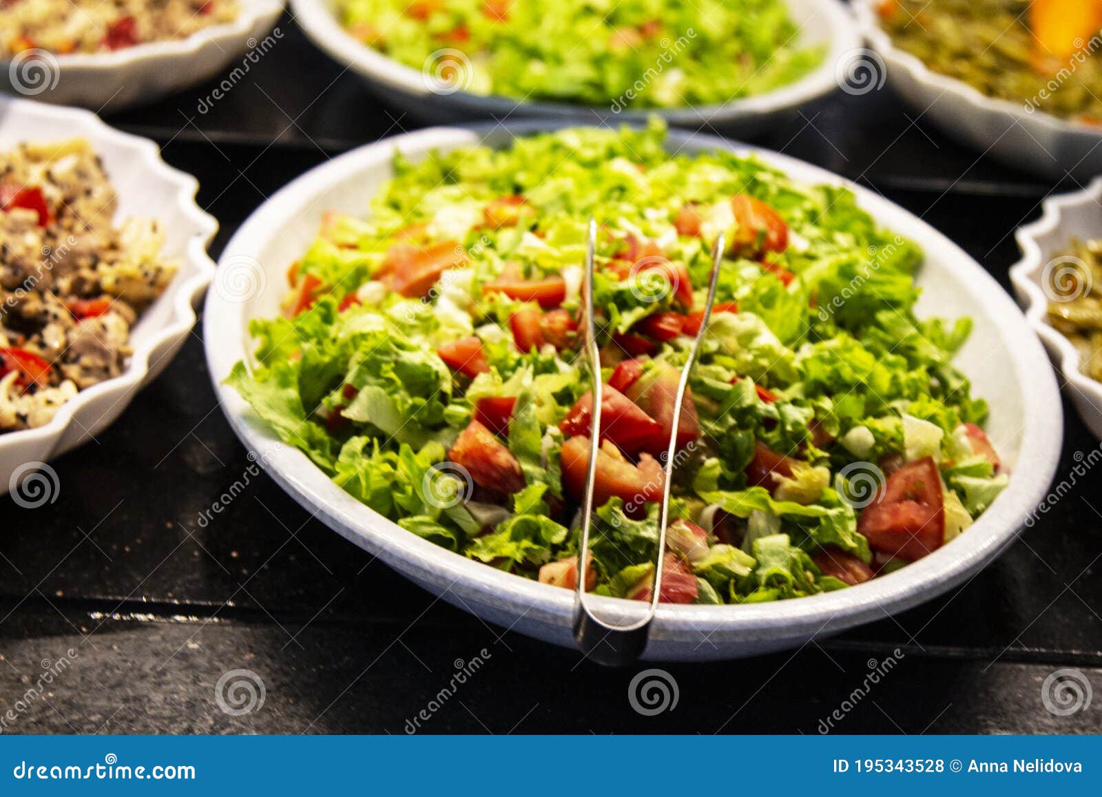 Catering Food, Salad in a White Plate, Buffet Stock Photo - Image of ...