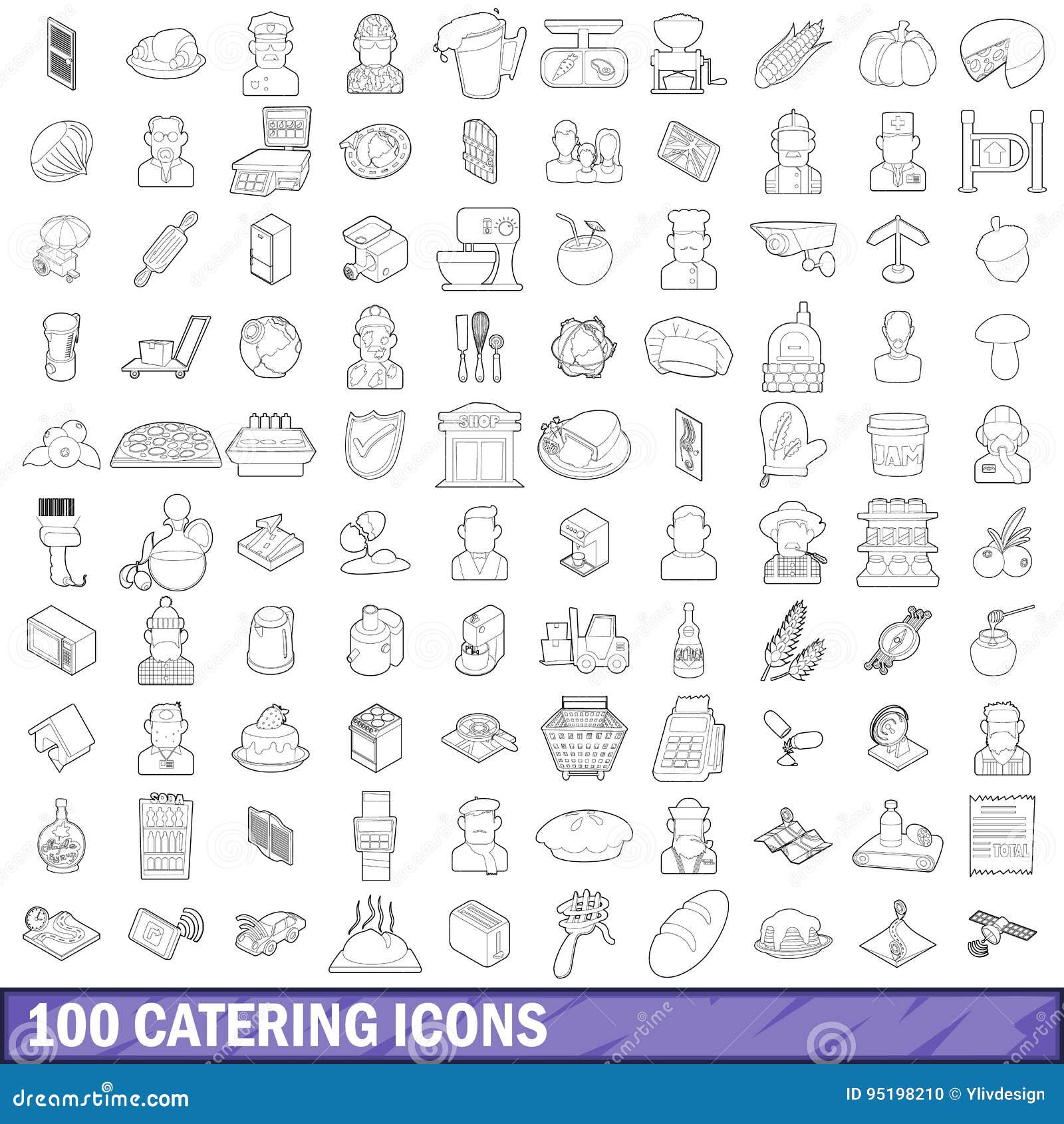 100 Catering Icons Set, Outline Style Stock Vector - Illustration of ...