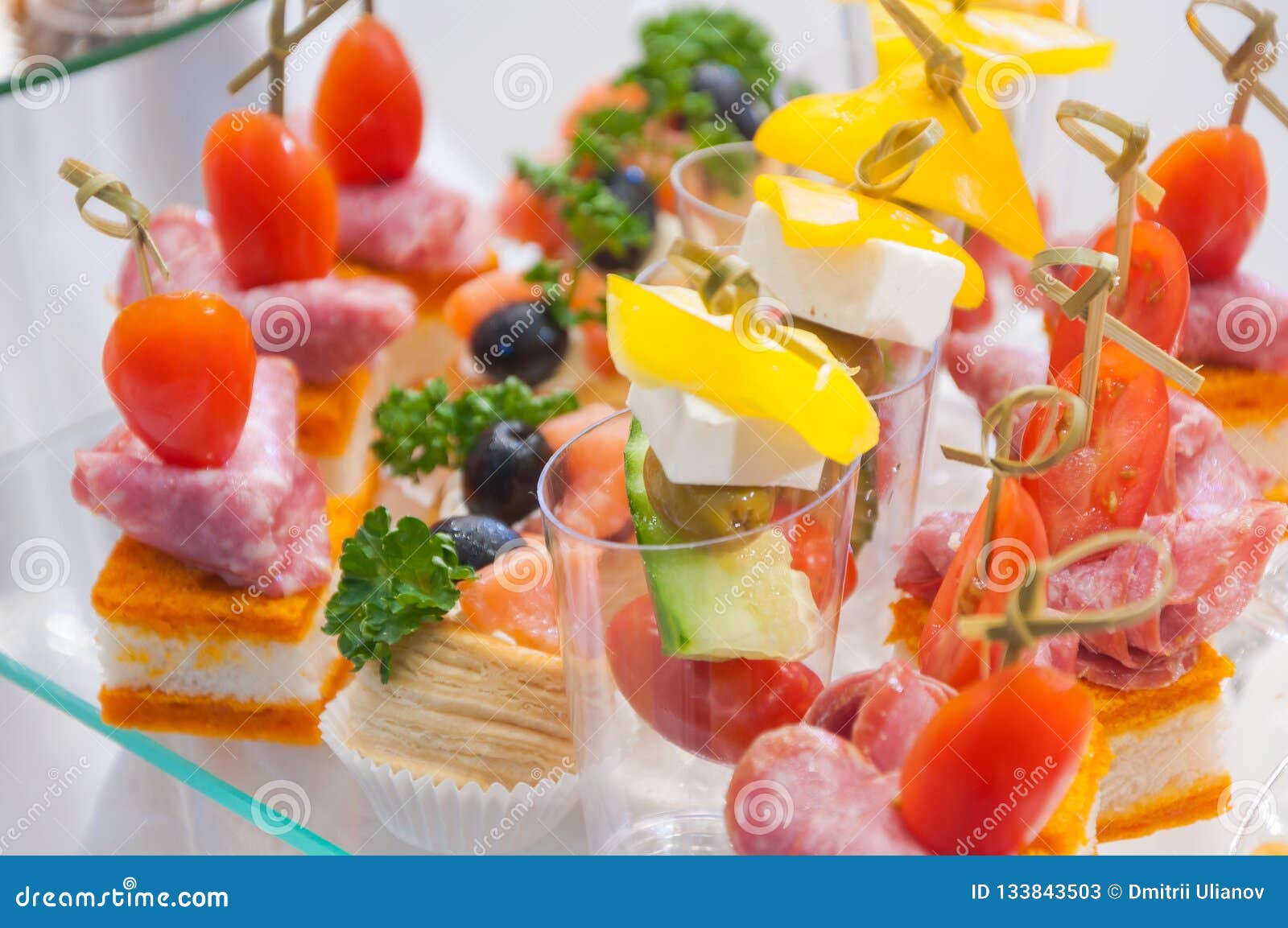 Catering. Mini Canapes Meat Fish Vegetable Snacks Stock Image - Image ...