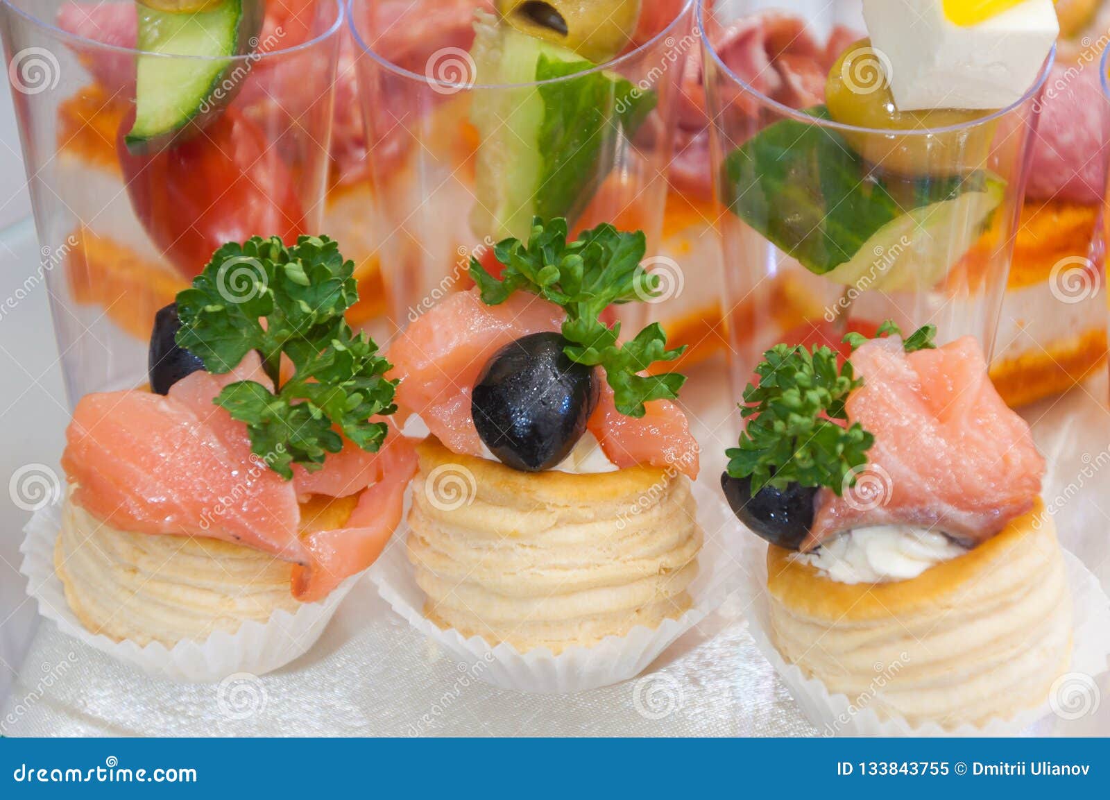 Catering. Mini Canapes Meat Fish Vegetable Snacks Stock Image - Image ...