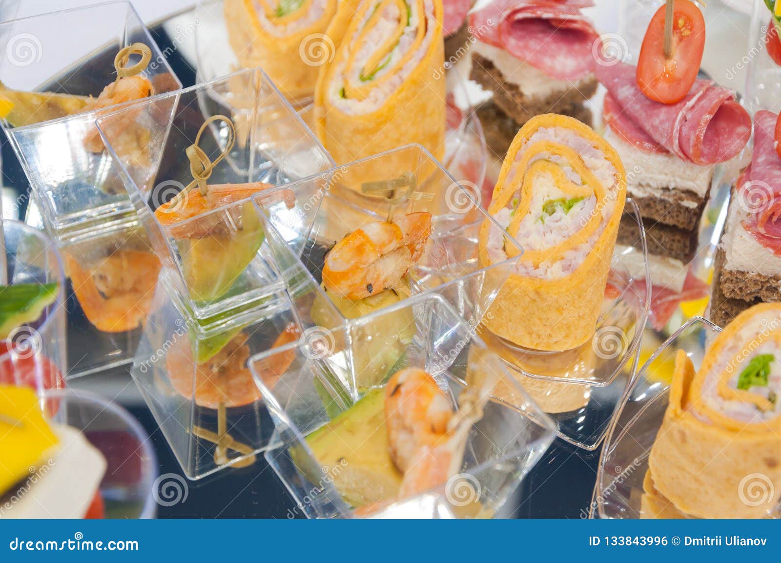 Catering. Mini Canapes Meat Fish Vegetable Snacks Stock Photo - Image ...
