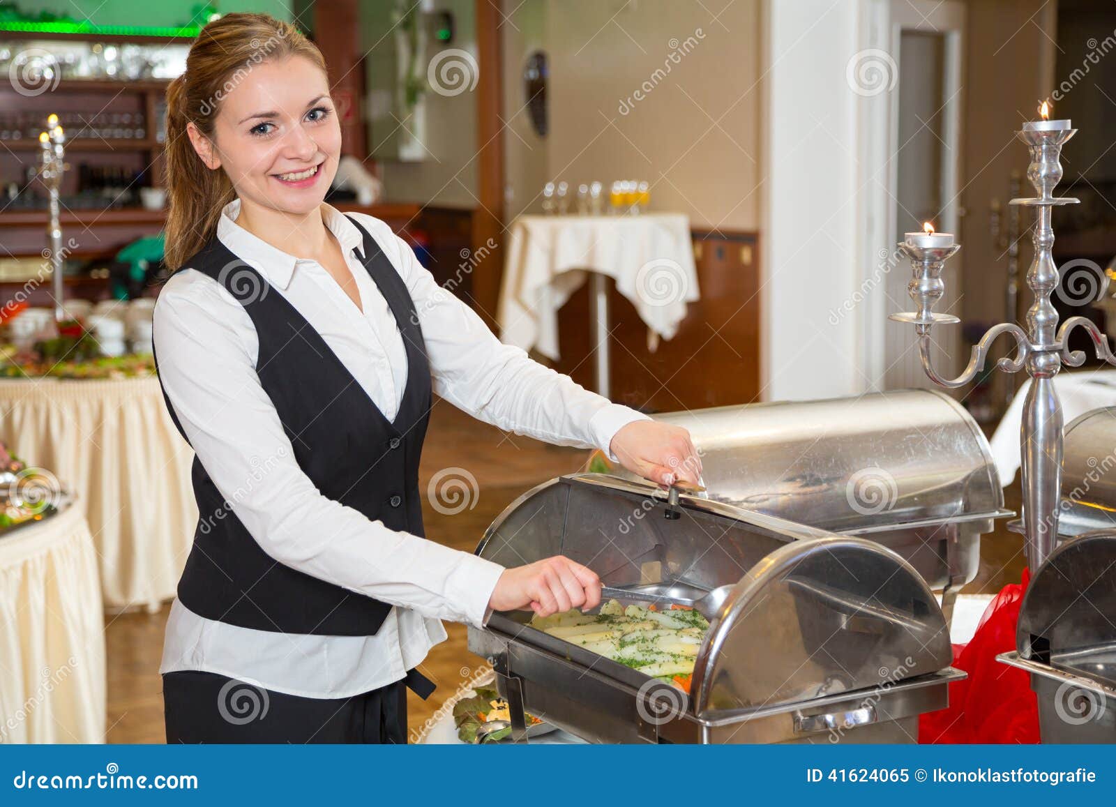 Catering Service Employee Preparing Buffet Stock Image - Image of ...