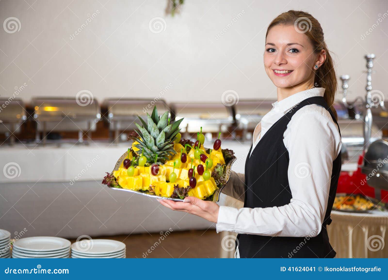 Catering Service Employee or Waitress with a Tray of Appetizers Stock ...