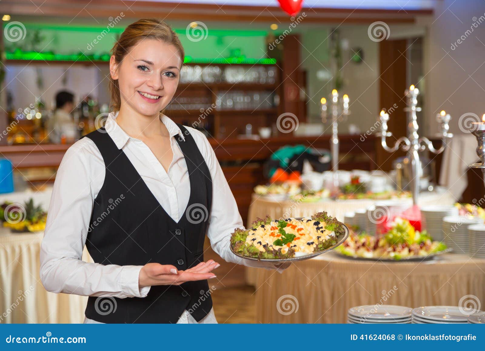 Catering Service Employee or Waitress with a Tray of Appetizers Stock ...