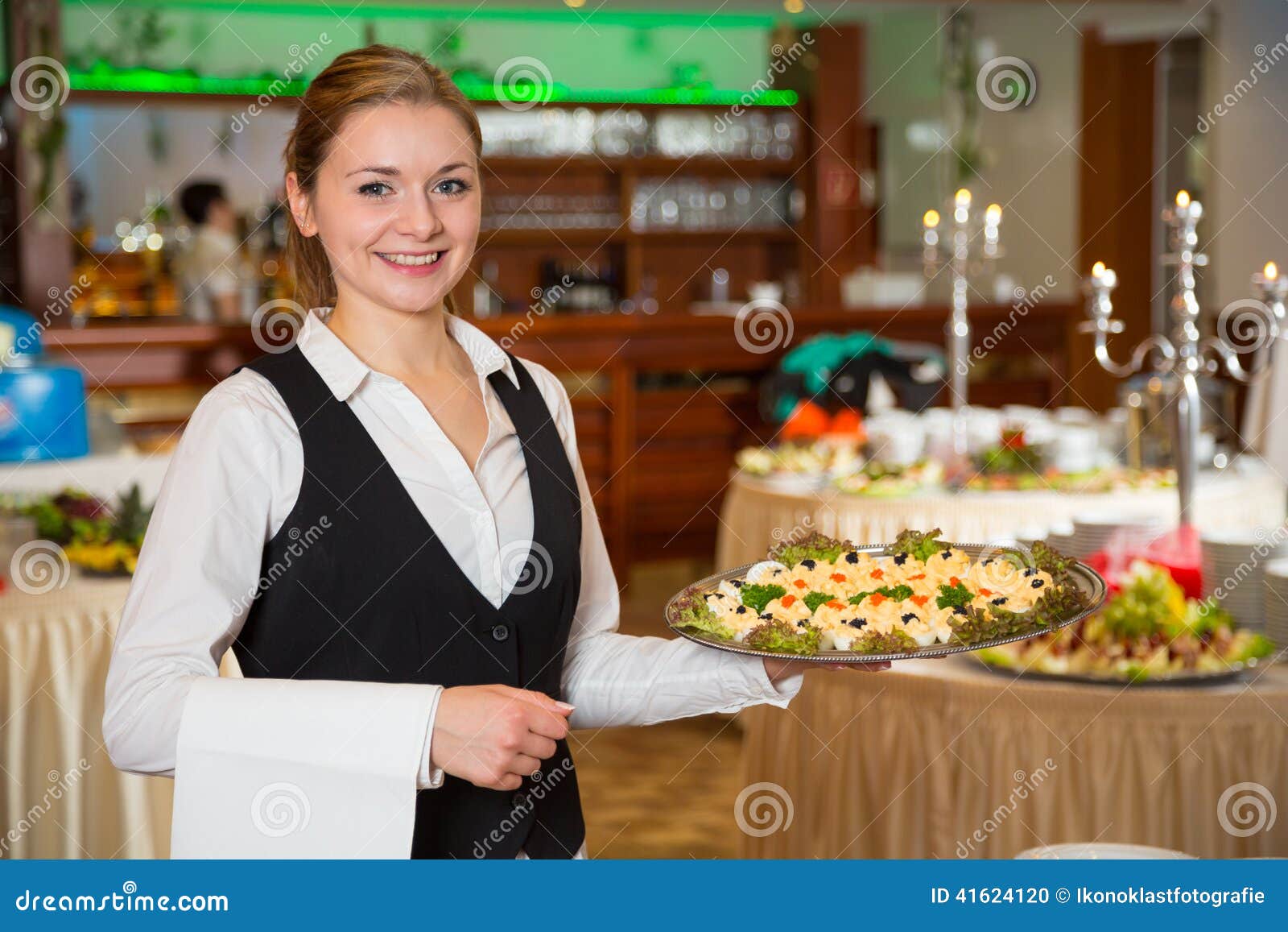 Catering Service Employee or Waitress with a Tray of Appetizers Stock ...