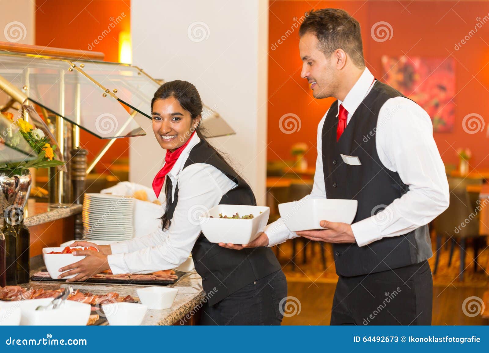 Catering Service Employees Filling Buffet in Restaurant Stock Image ...