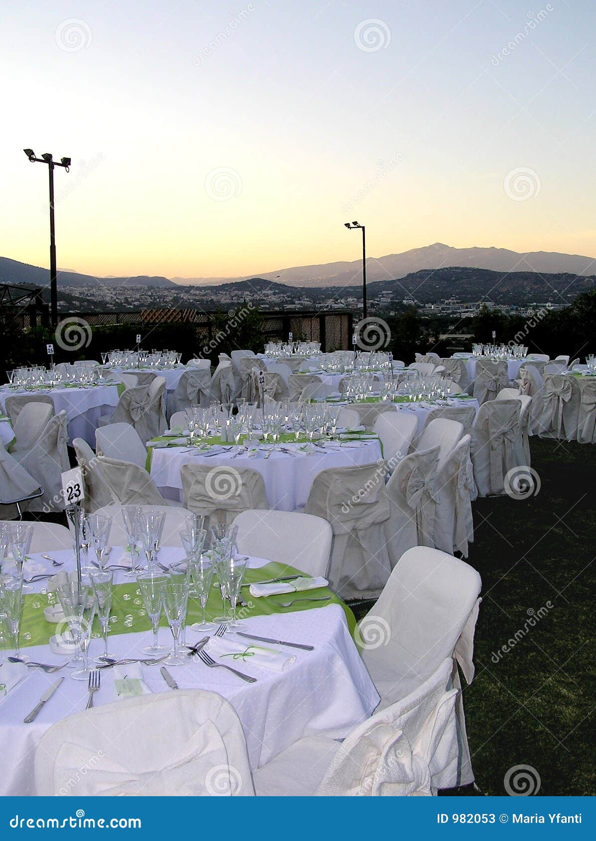 Catering setup at dusk stock image. Image of note, linen - 982053