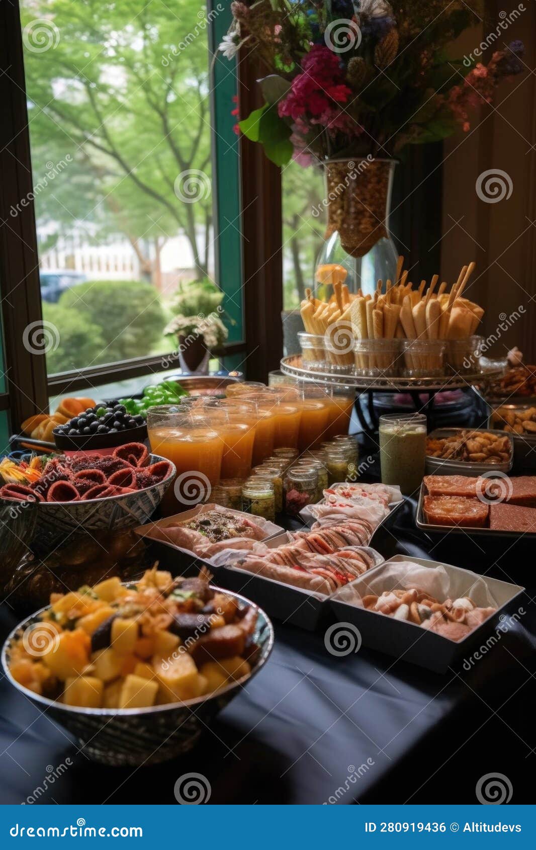 Catering Setup with Snacks and Drinks for Attendees Stock Illustration ...