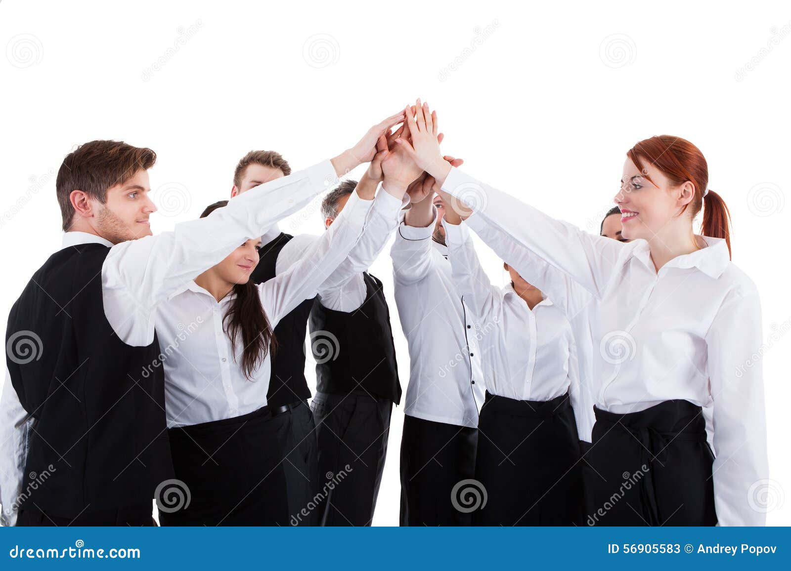 Catering Staff Making High Five Gesture Stock Image - Image of hands ...