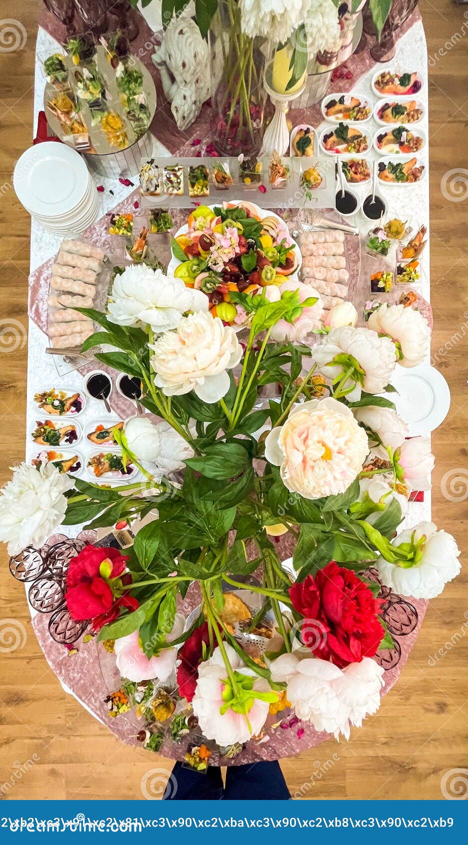 Catering Table Covered with Snacks and Various Dishes Top View Stock ...