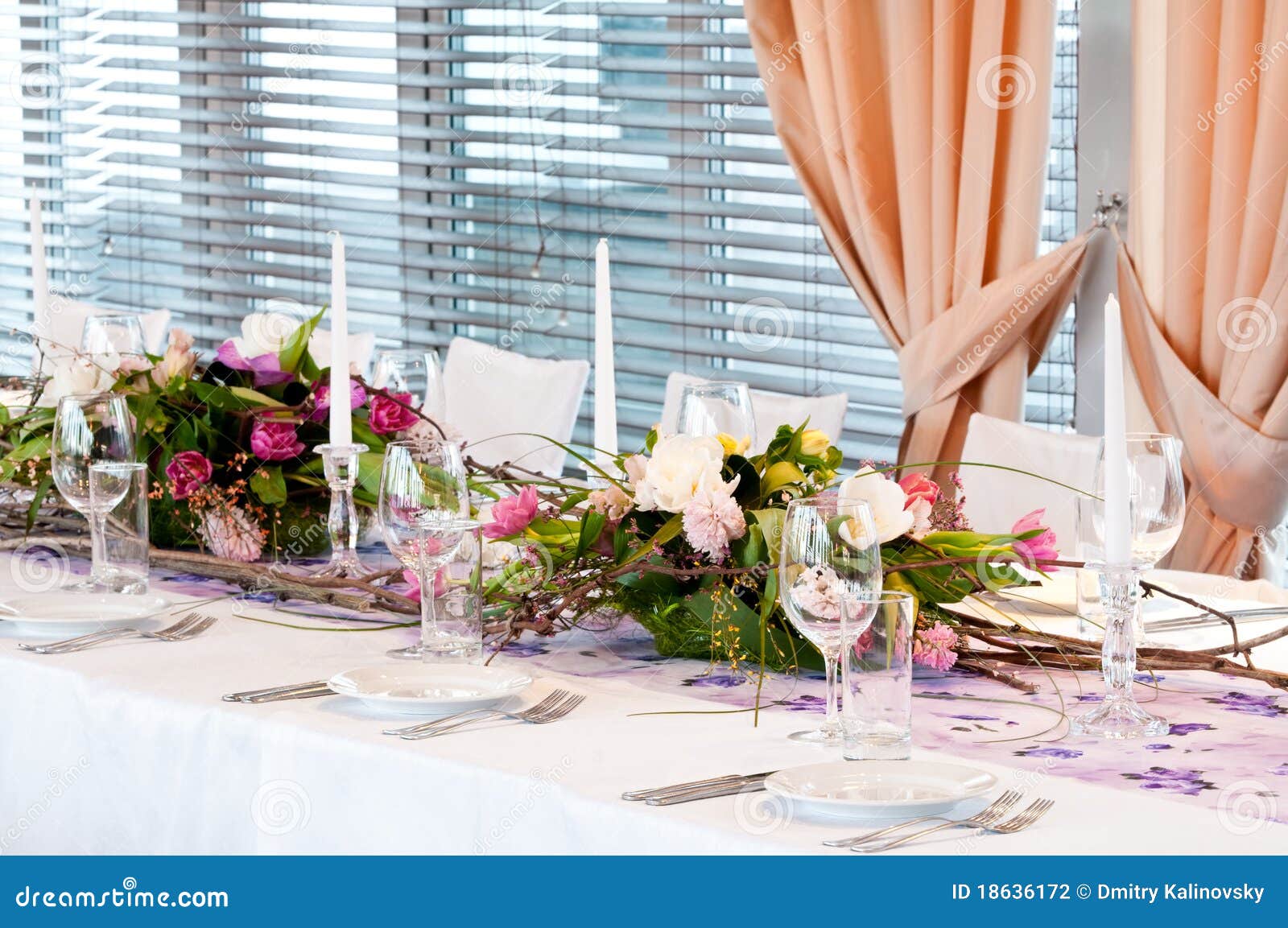 Catering Table Set with Flowers Stock Photo - Image of cater ...