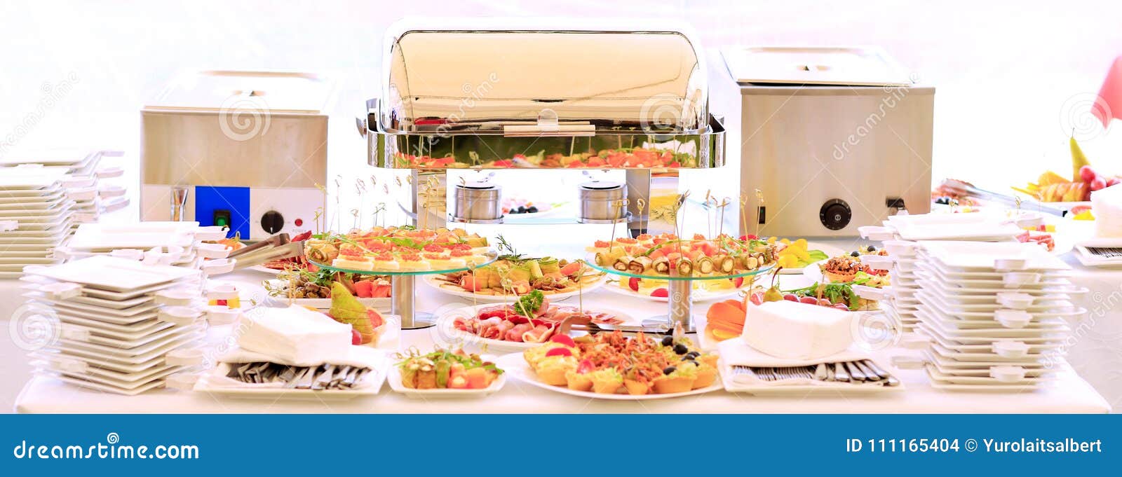 Catering Table Set Service with Silverware Stock Photo - Image of plate ...