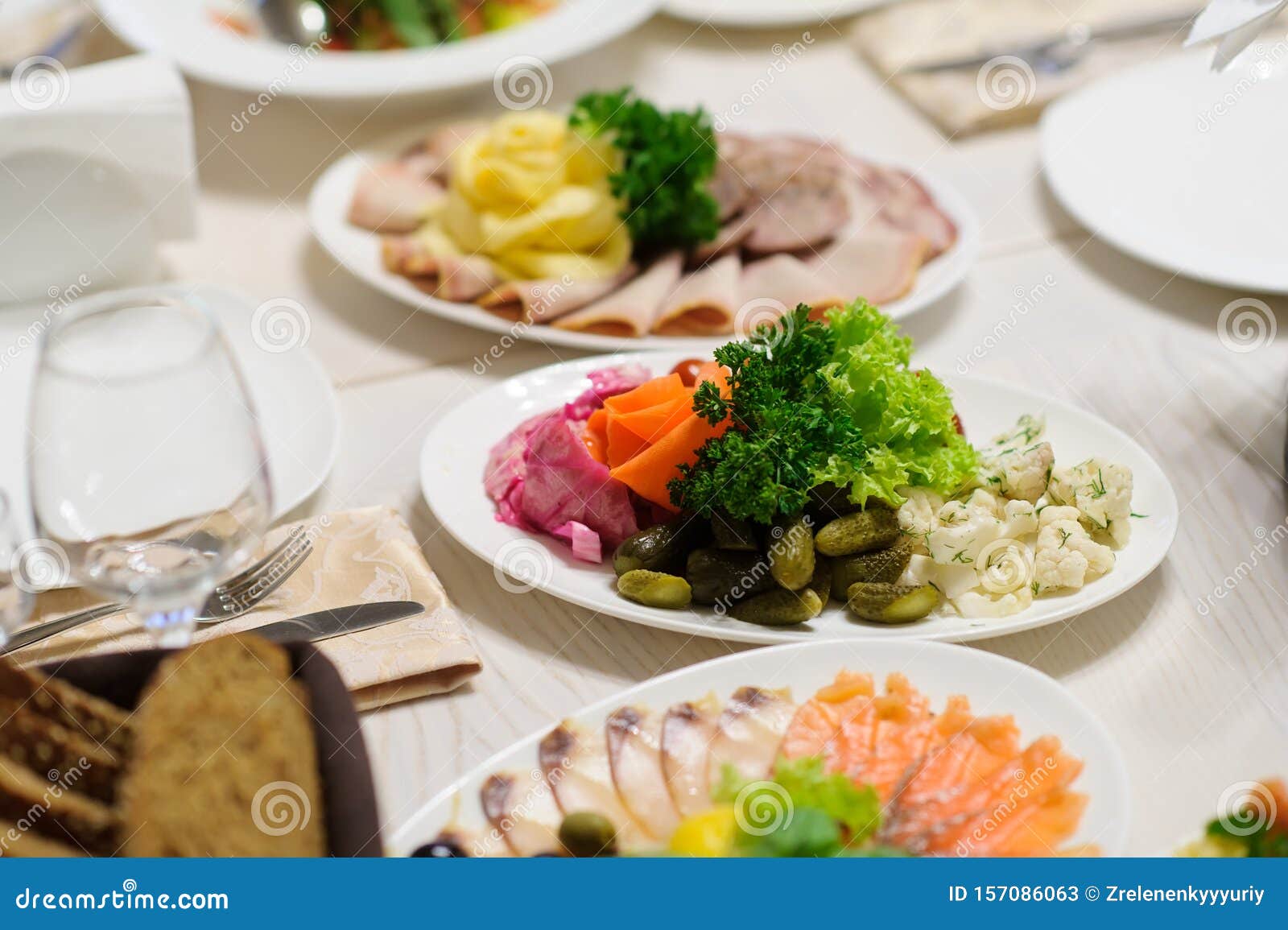 Catering Table Set Service with Silverware Stock Image - Image of meal ...