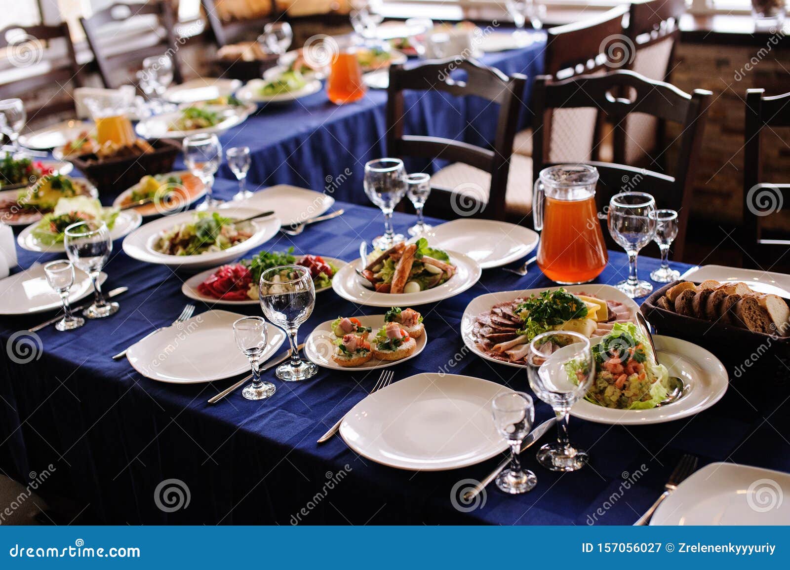 Catering Table Set Service with Silverware Stock Image - Image of ...