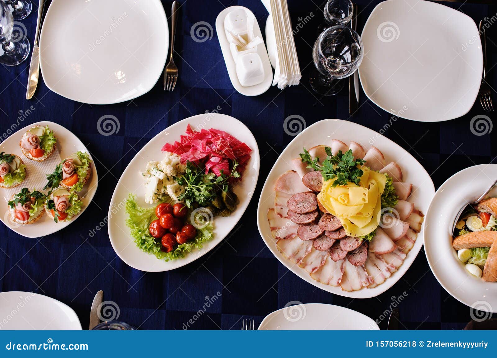 Catering Table Set Service with Silverware Stock Photo - Image of ...