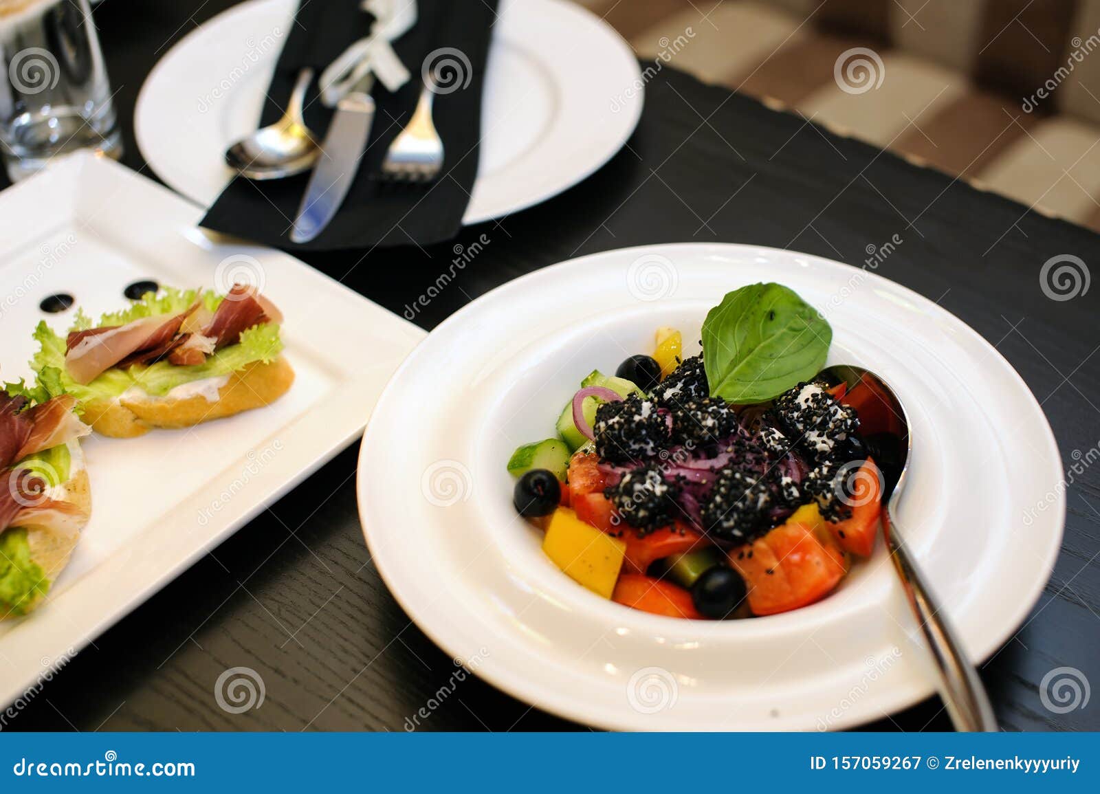 Catering Table Set Service with Silverware Stock Image - Image of ...