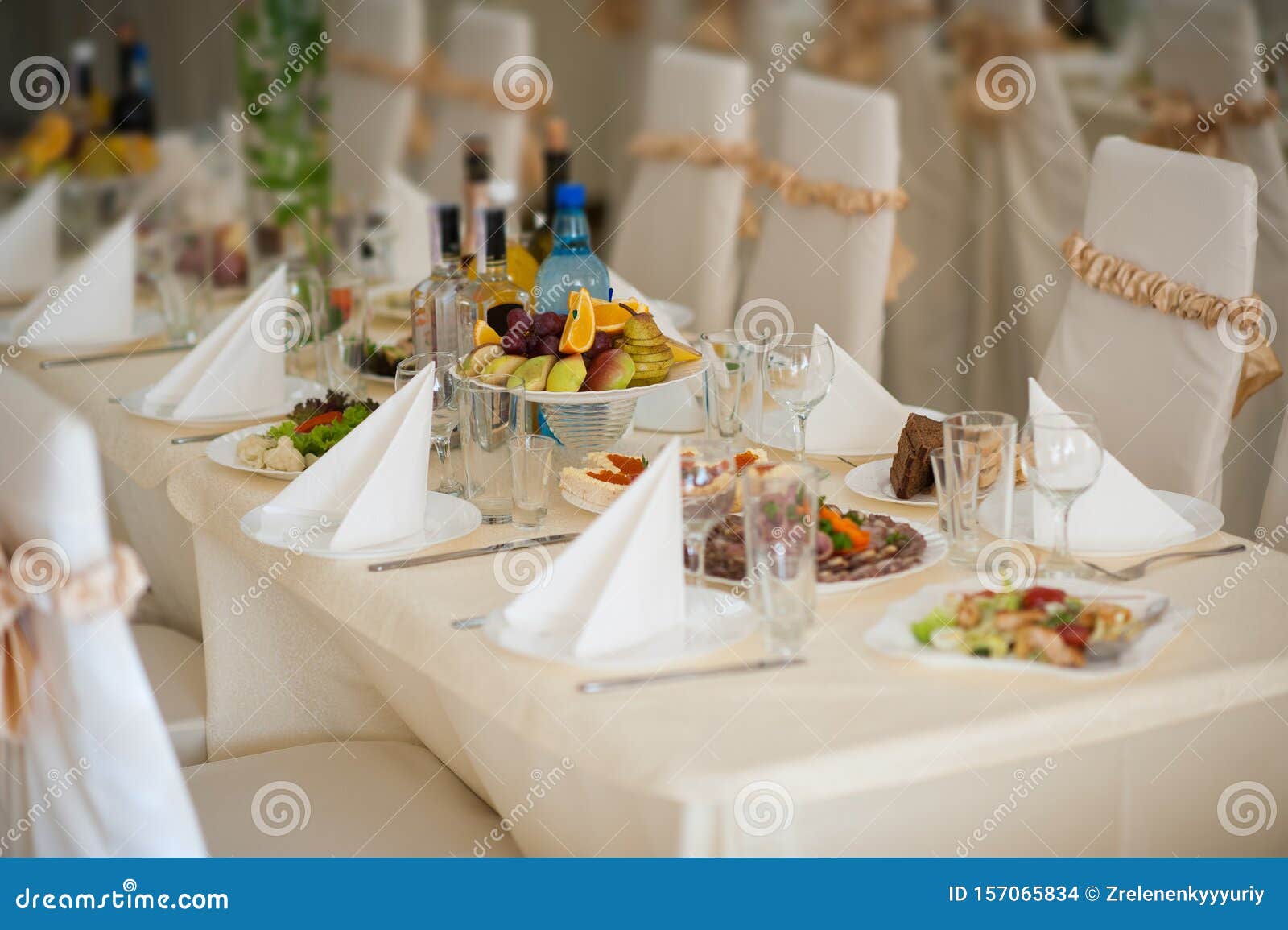 Catering Table Set Service with Silverware Stock Photo - Image of white ...