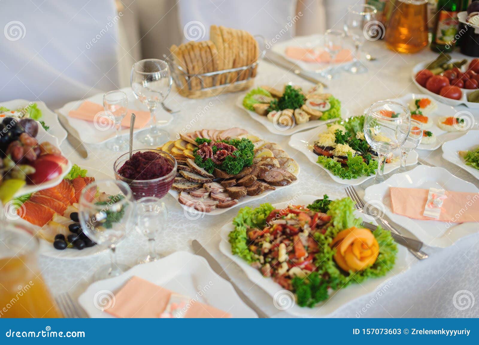 Catering Table Set Service with Silverware Stock Image - Image of glass ...