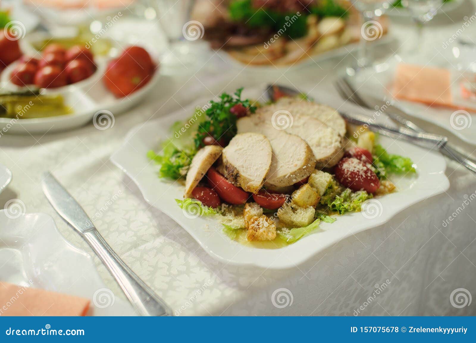 Catering Table Set Service with Silverware Stock Photo - Image of ...