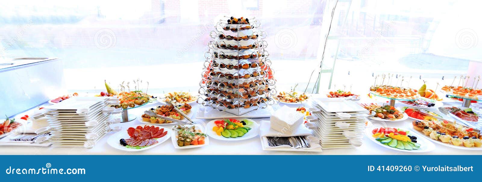 Catering Table Set Service with Silverware Stock Photo - Image of ...