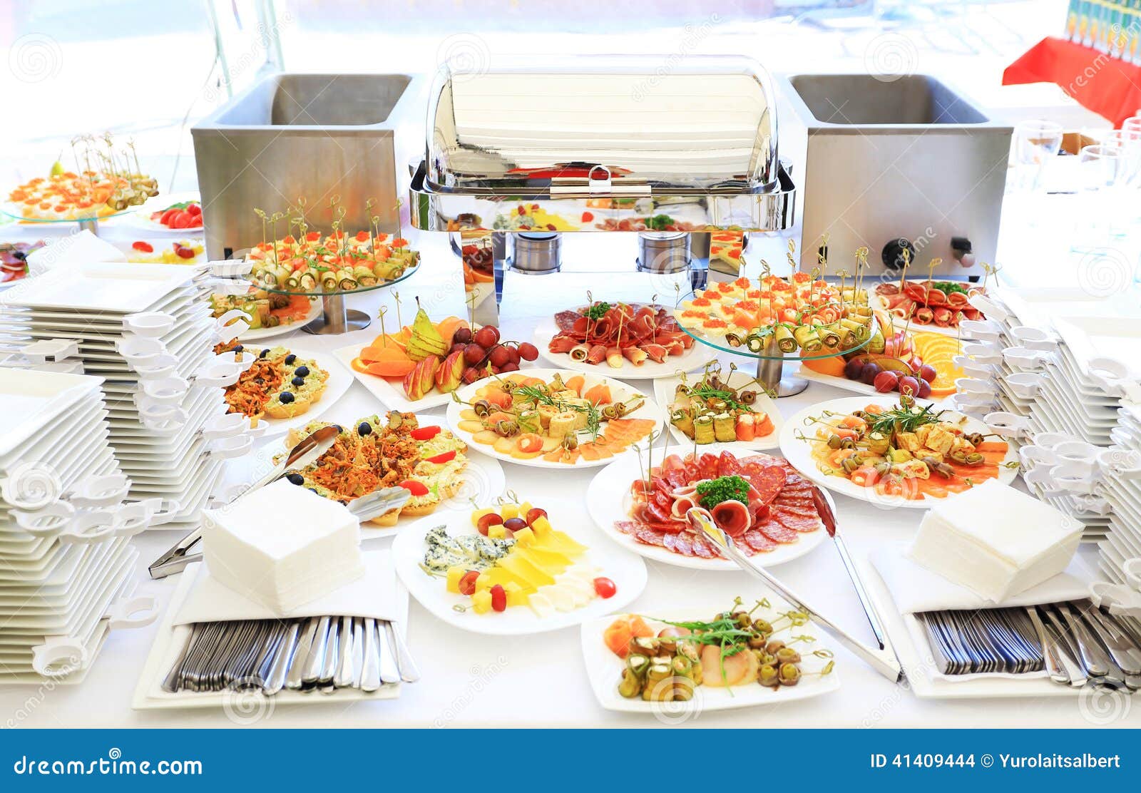 Catering Table Set Service with Silverware Stock Photo - Image of ...