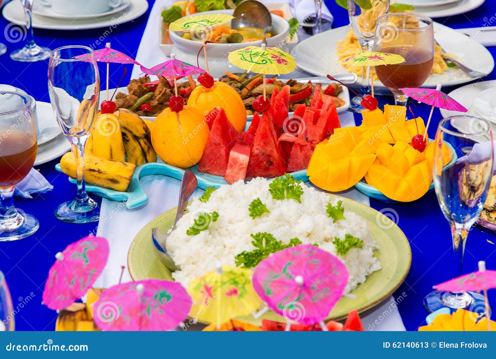Catering Table Set Service with Silverware and Glass Stemware at Stock ...