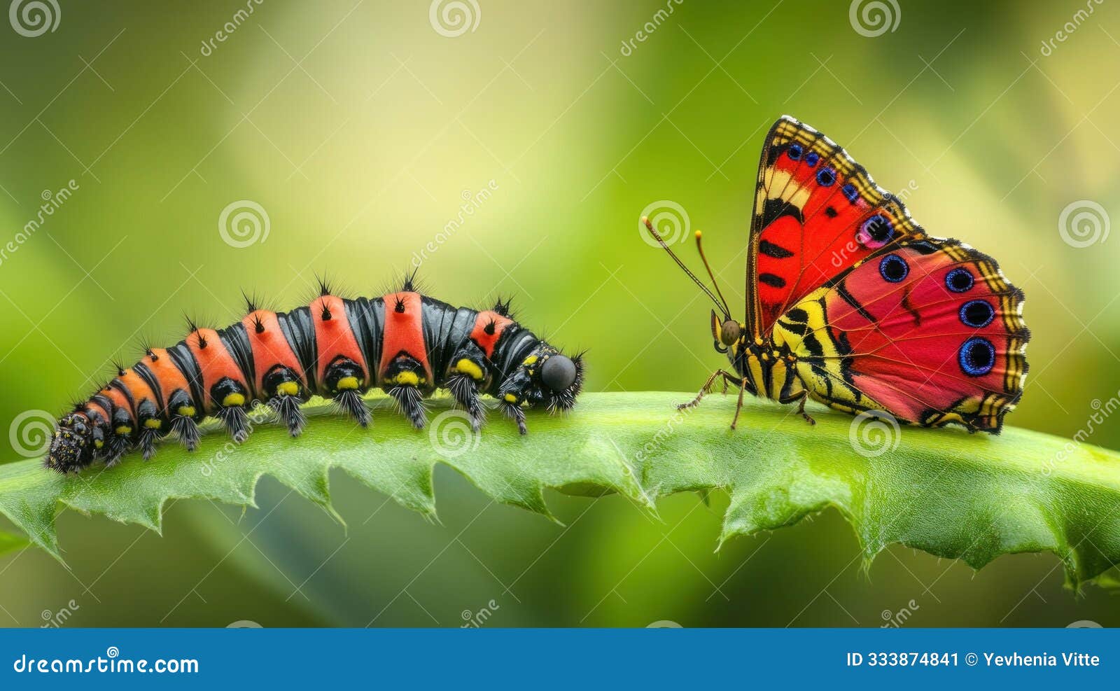 Caterpillar and Butterfly on Leaf Representing Transformation Stock ...