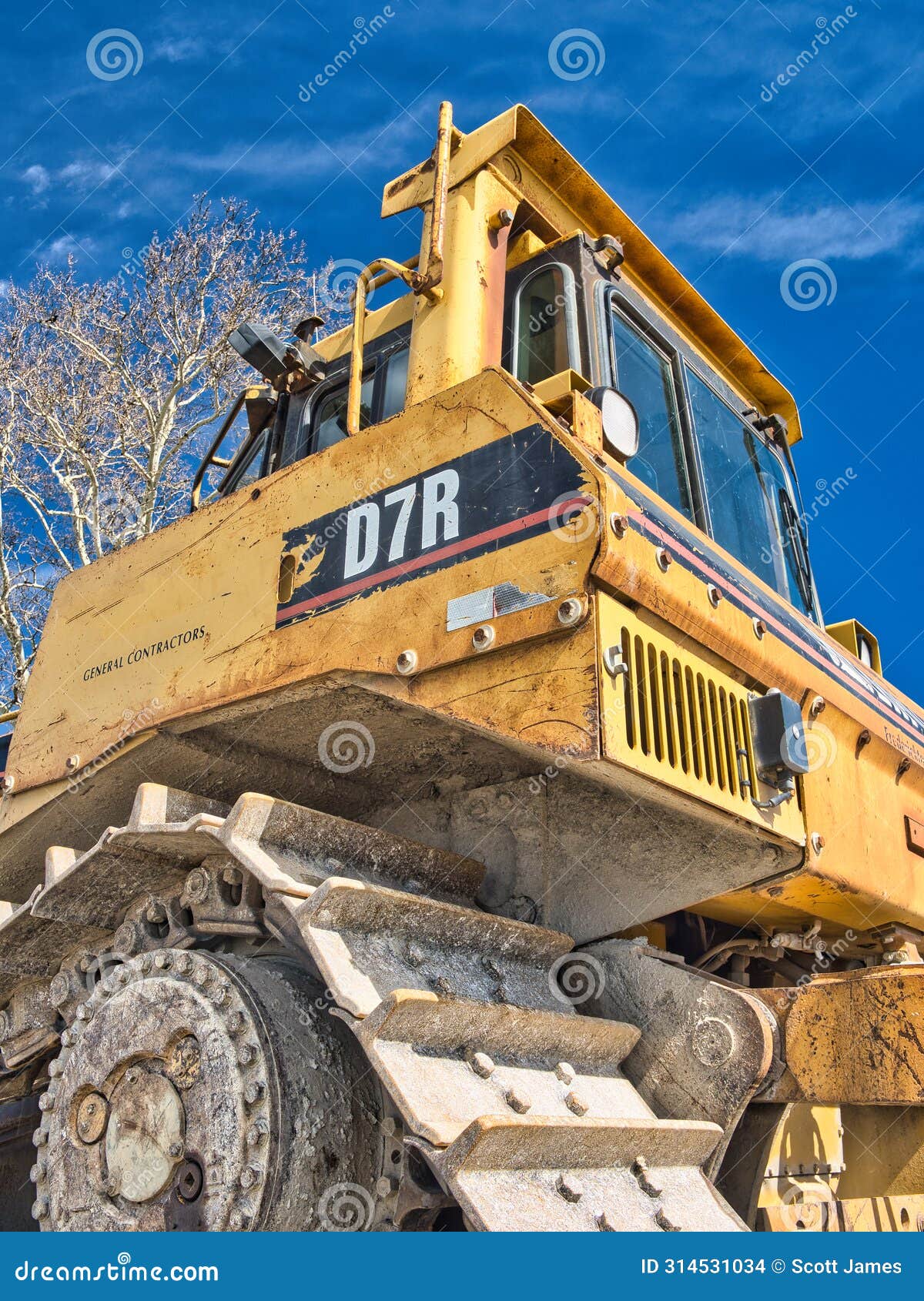 Tractor With Dozer Blade For Earthmoving Works In Construction Site Pit ...