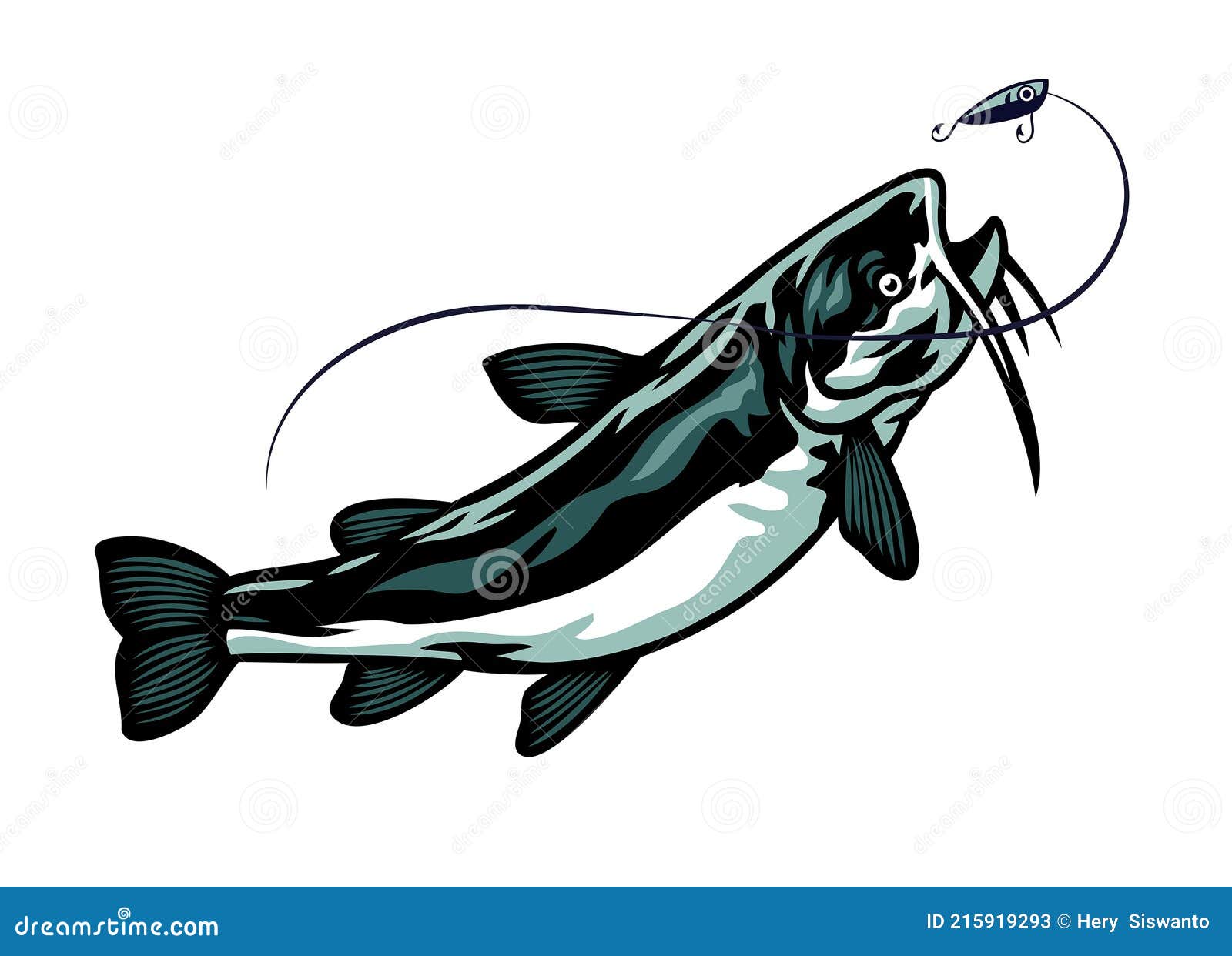 Catfish Chasing the Fishing Lure Stock Vector - Illustration of fishing ...